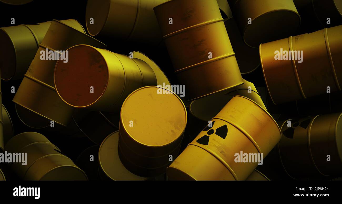 Image of multiple yellow barrels with black nuclear symbols Stock Photo ...