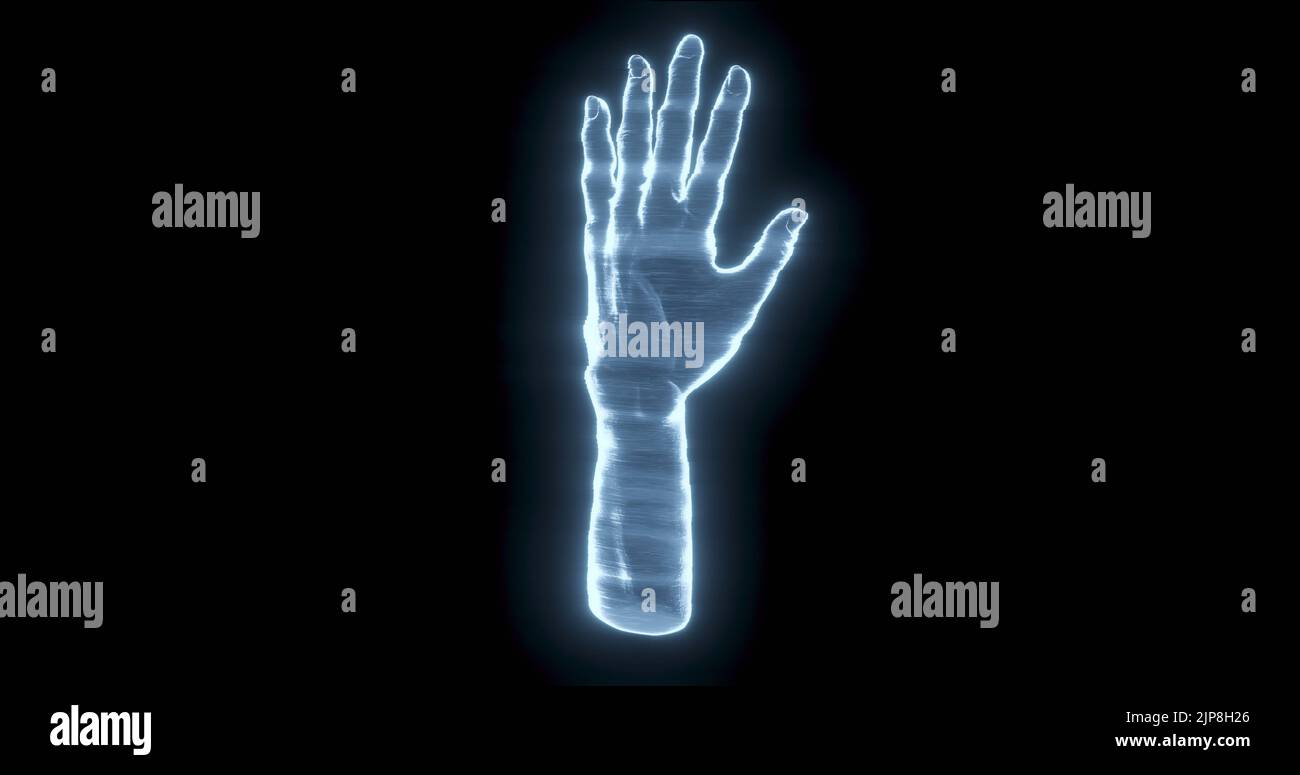 Image of holographic hand on black background Stock Photo - Alamy