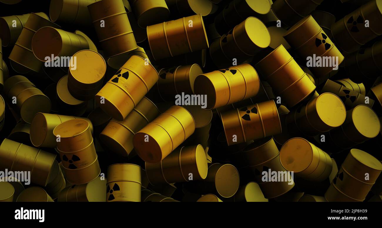 Image of multiple yellow barrels with black nuclear symbols Stock Photo ...