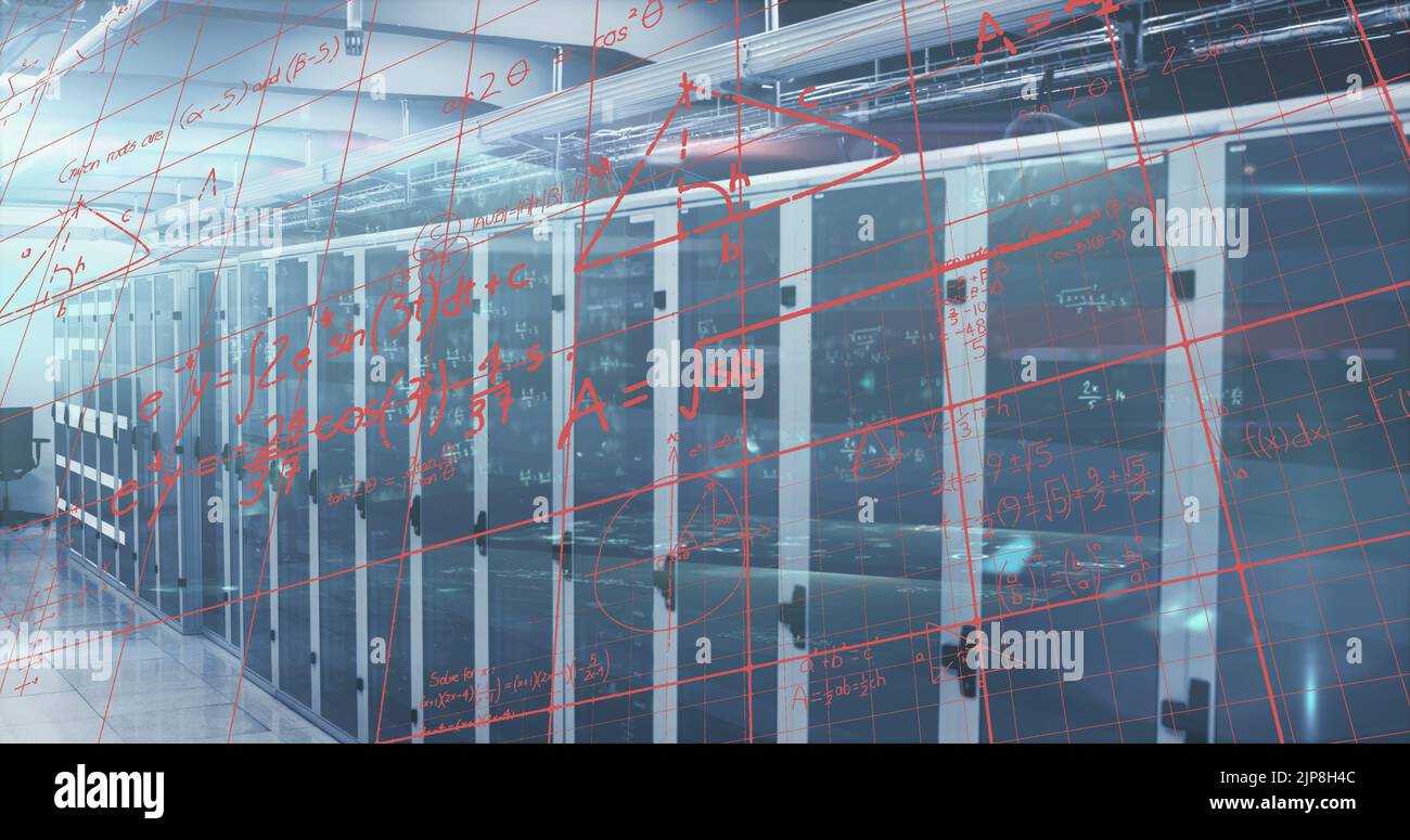 Image of processing data and maths calculations over computer server room Stock Photo - Alamy