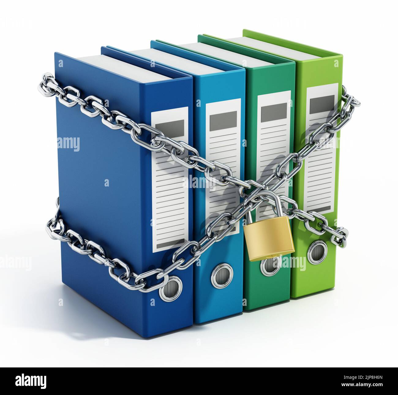 Group of folders wrapped with chains and padlock. 3D illustration Stock ...