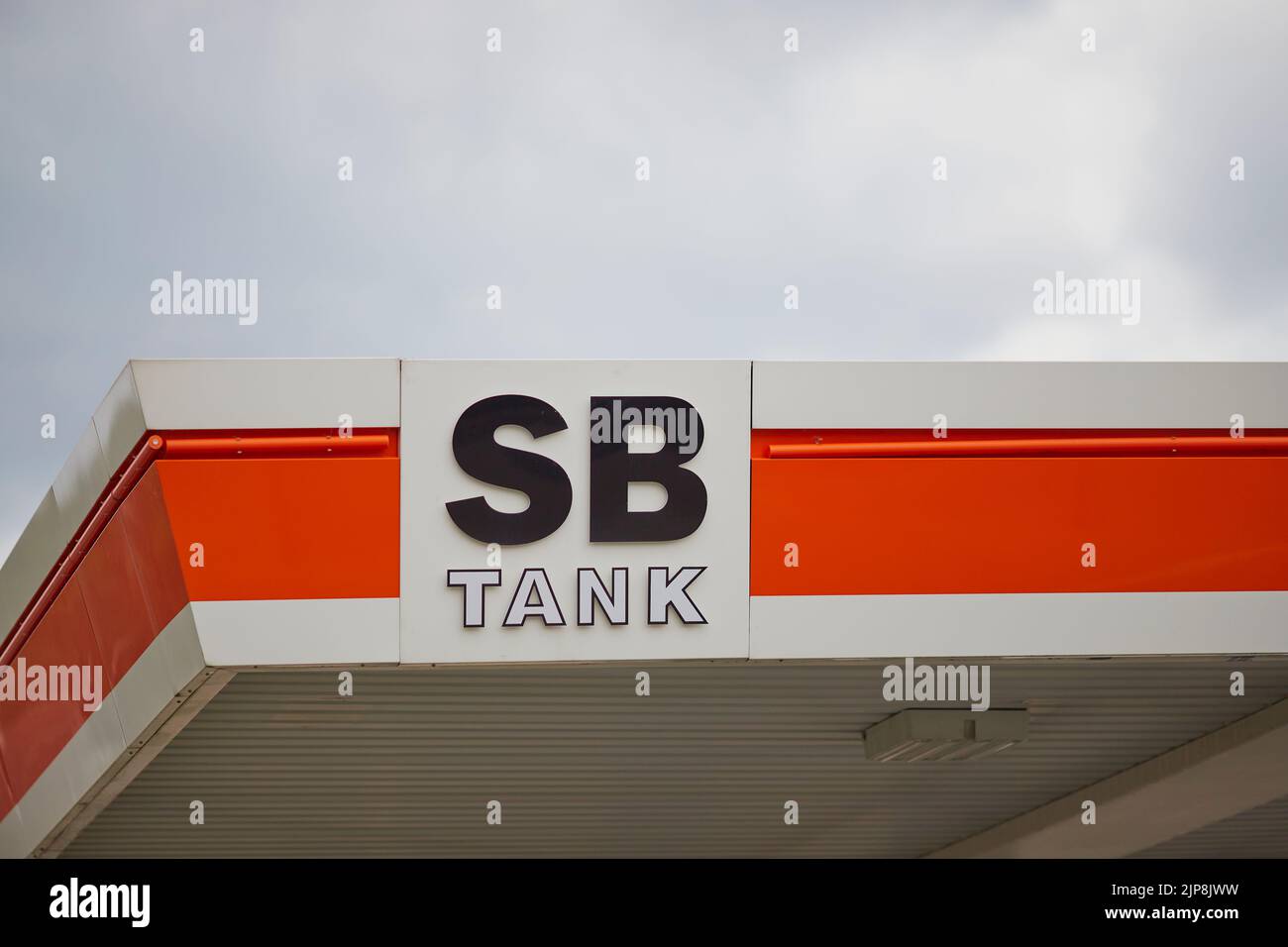 A gas station with SB TANK logo in the city Stock Photo - Alamy
