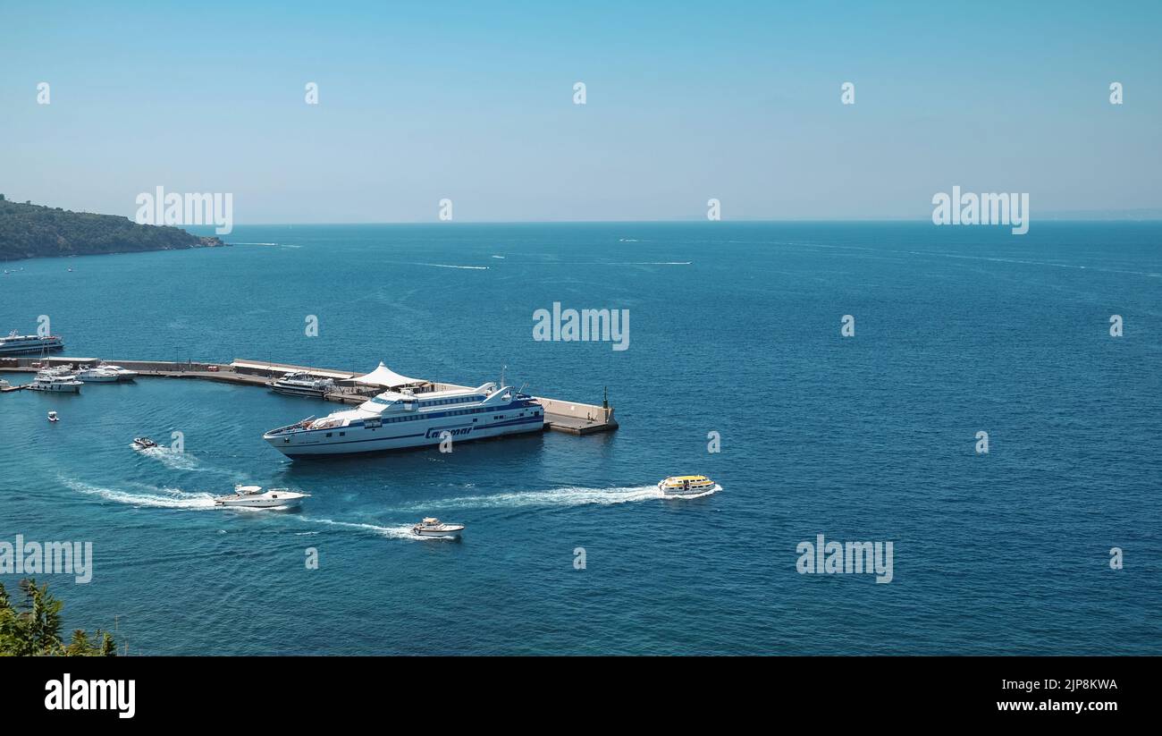 Dock of Sorrento Italy with ships traveling to the Amalfi coast & Capri ...