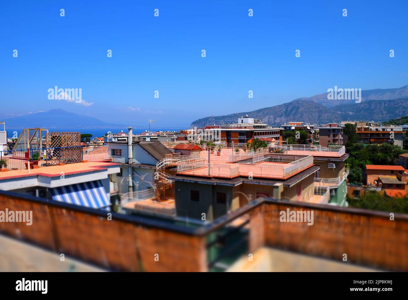 An image taken high above the rooftops of Sorrento Italy showing sun ...