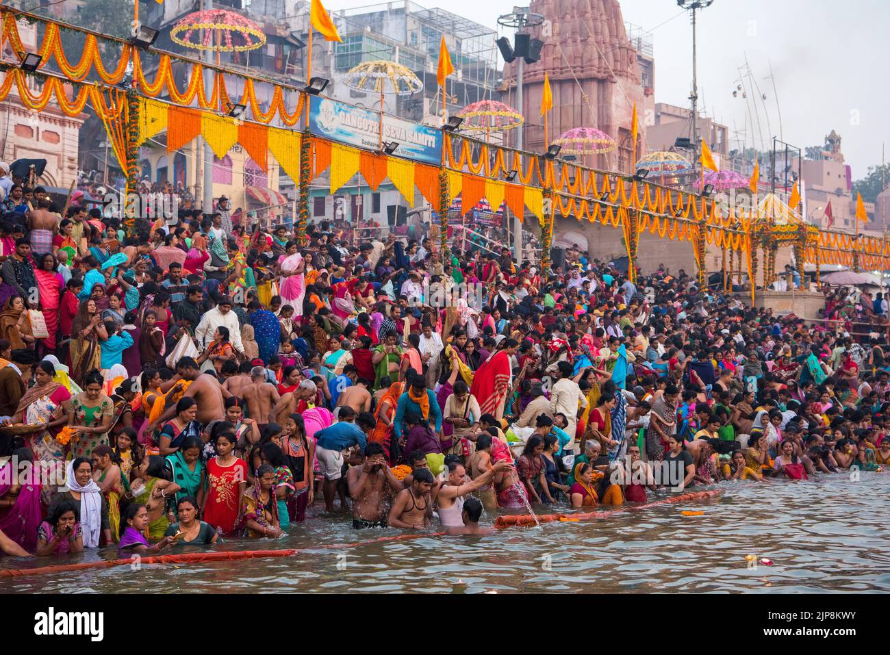 Pilgrims bathing, Dashashwamedh Ghat, Ganga river Ganges, Varanasi ...