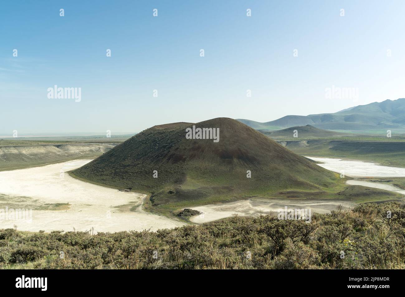 View of Lake Meke with volcanic hill inside. This volcanic crater lake ...