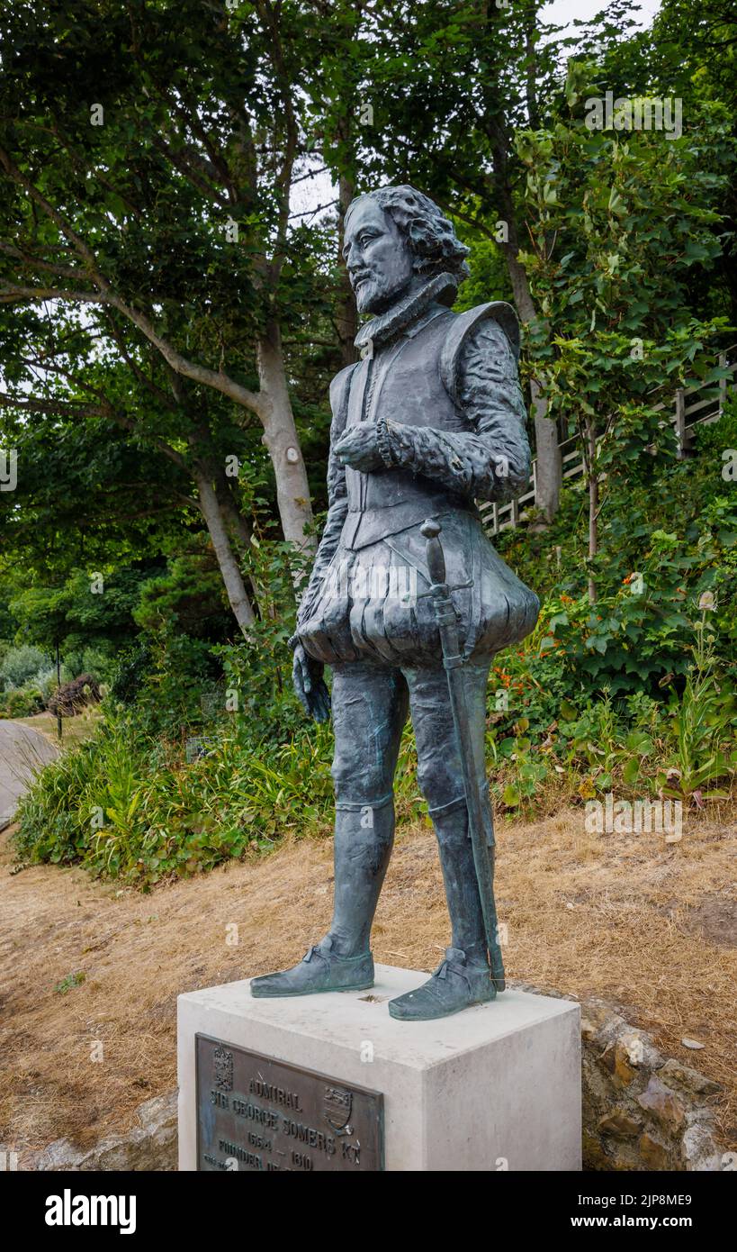 Statue of Admiral Sir George Somers, founder of Bermuda, in Lyme Regis ...