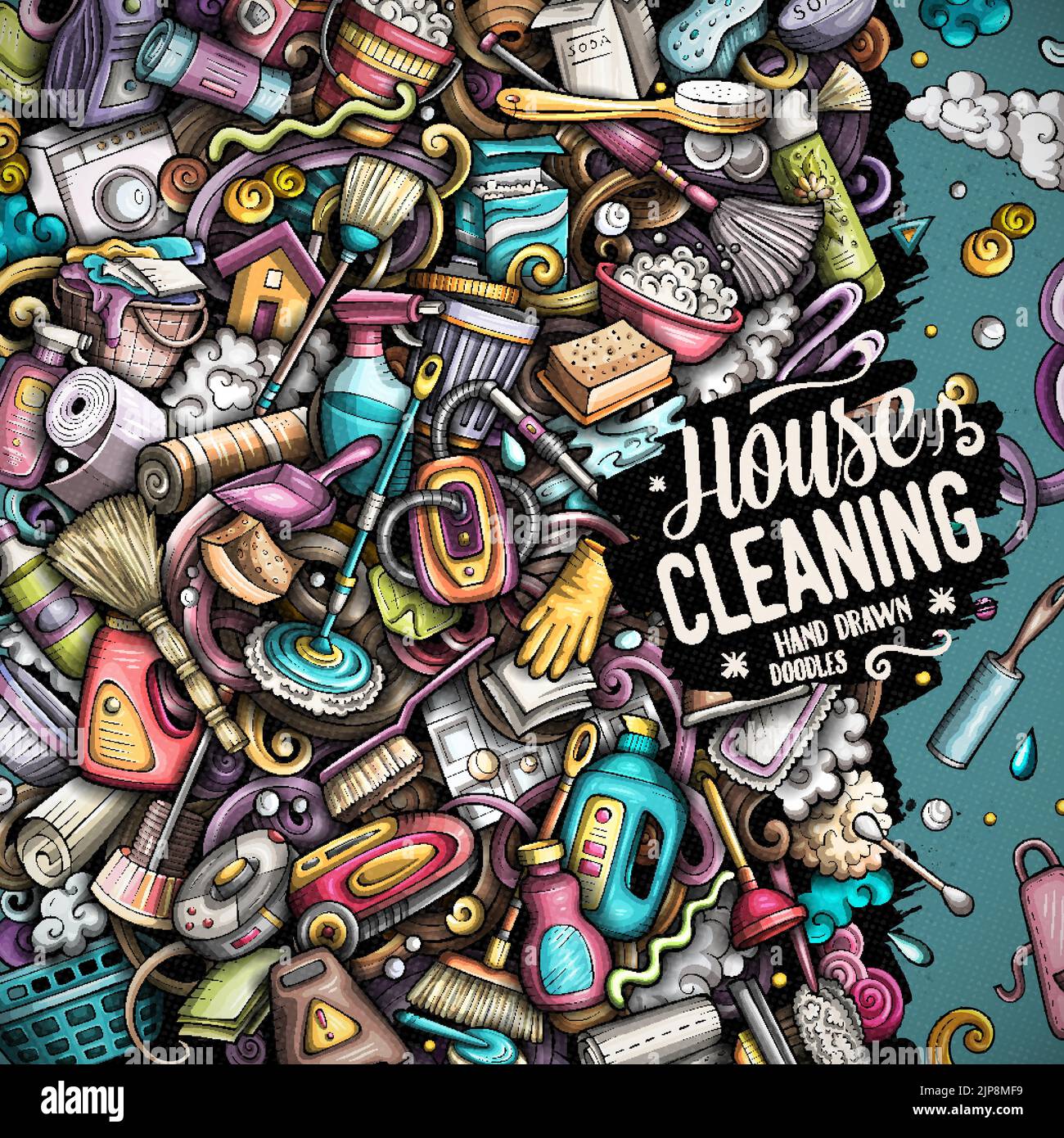Cleaning vector doodles funny frame Stock Vector Image & Art - Alamy