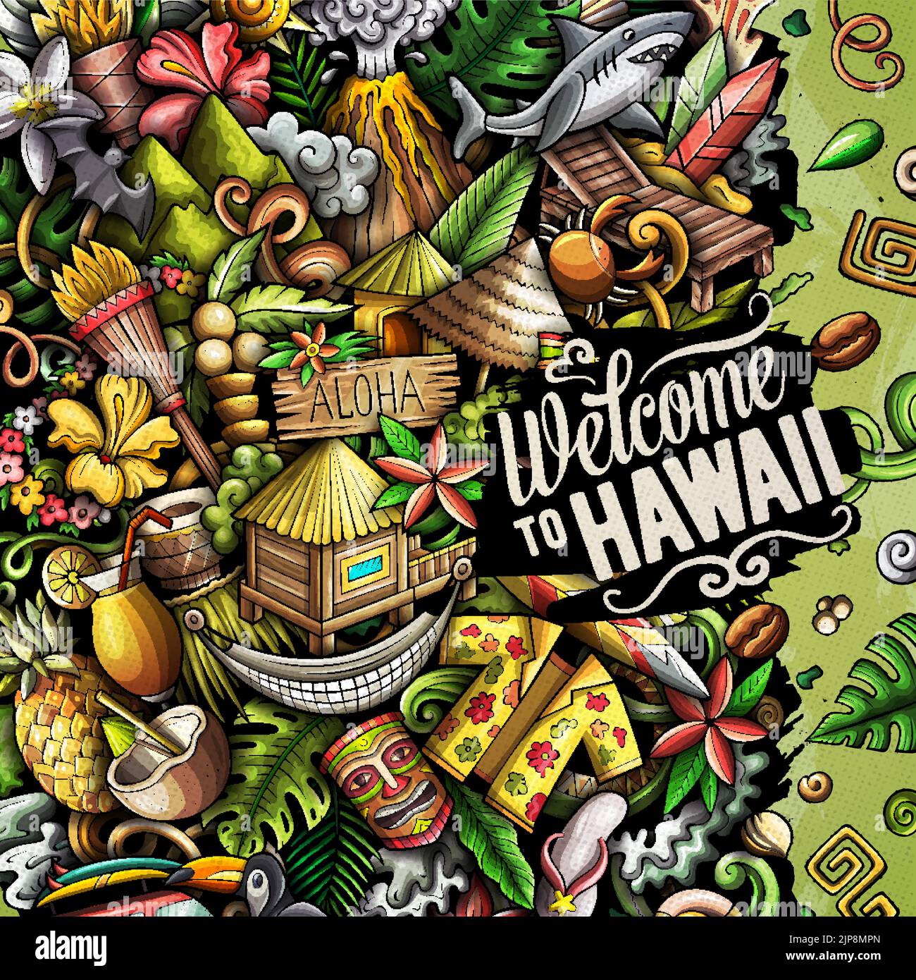 Hawaii cartoon vector doodles frame Stock Vector Image & Art - Alamy