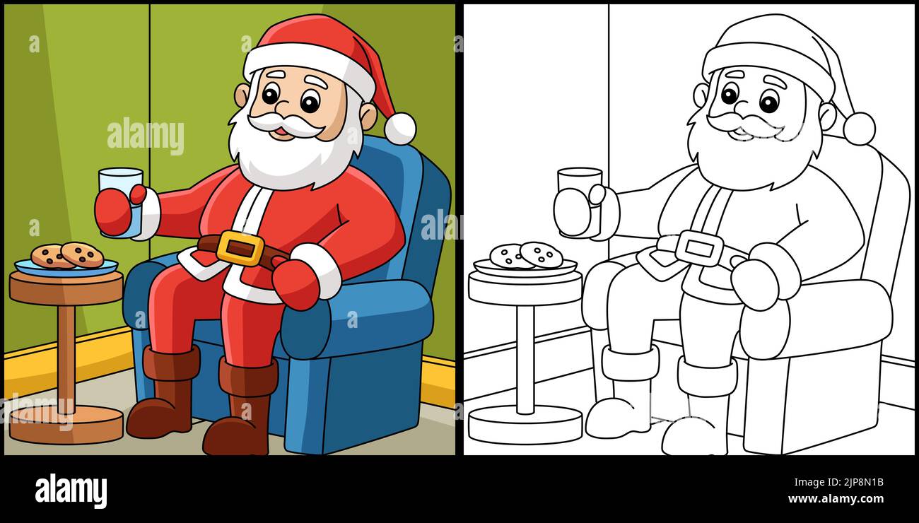 Christmas Santa Sitting On A Chair Coloring Page Stock Vector Image ...