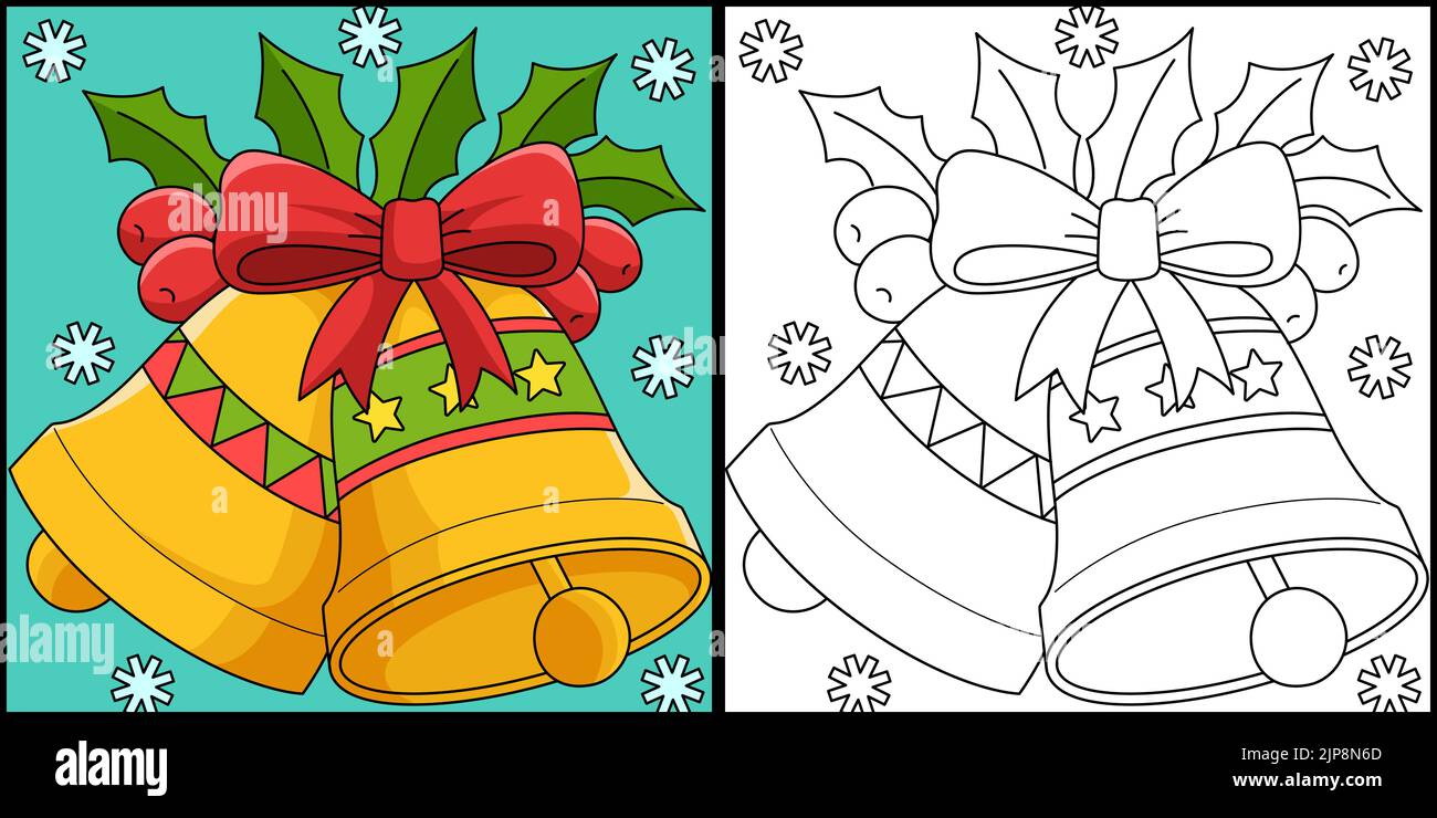 Christmas Bell Coloring Page Colored Illustration Stock Vector Image ...