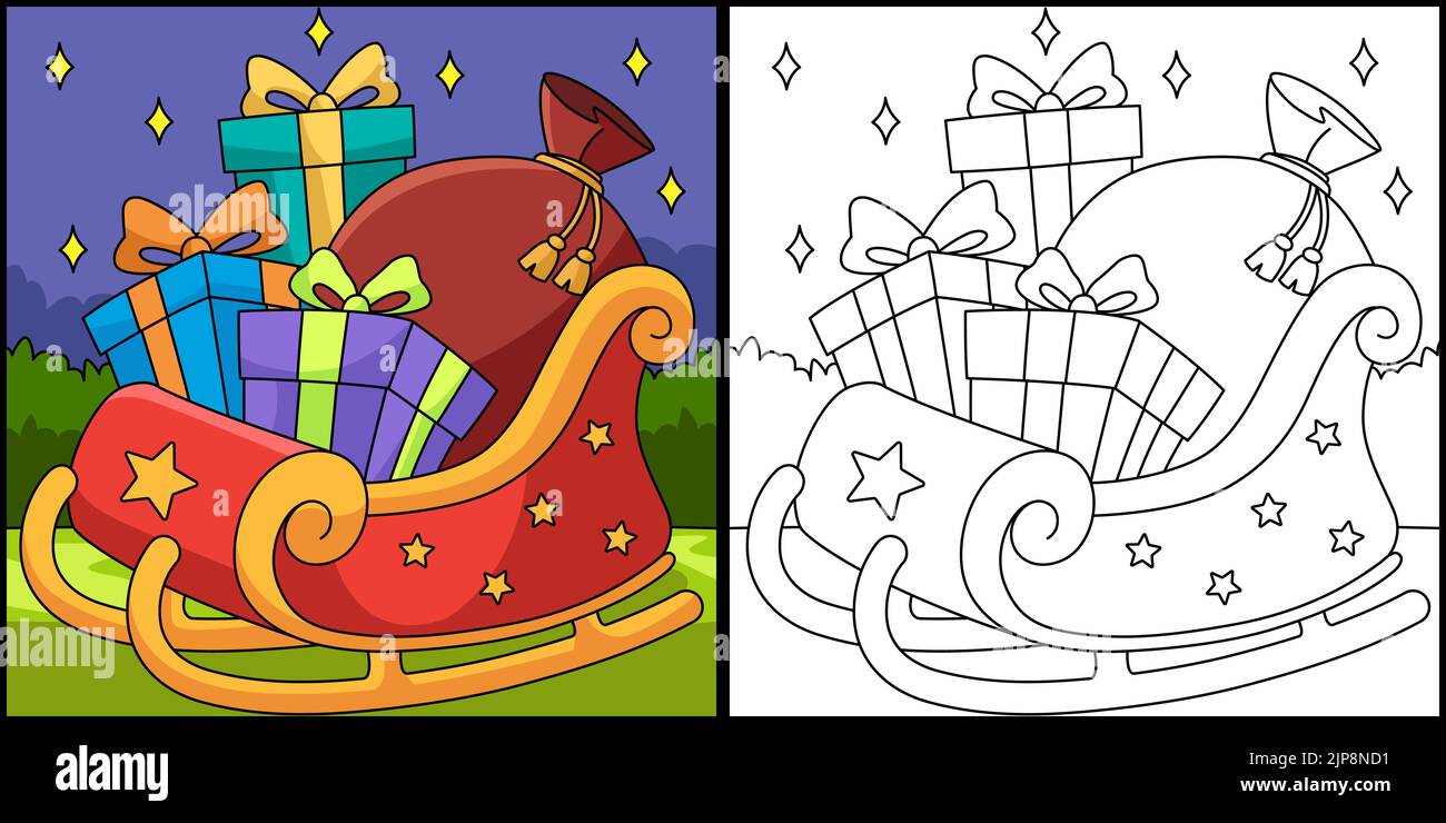 Christmas Sleigh Coloring Page Illustration Stock Vector Image & Art ...