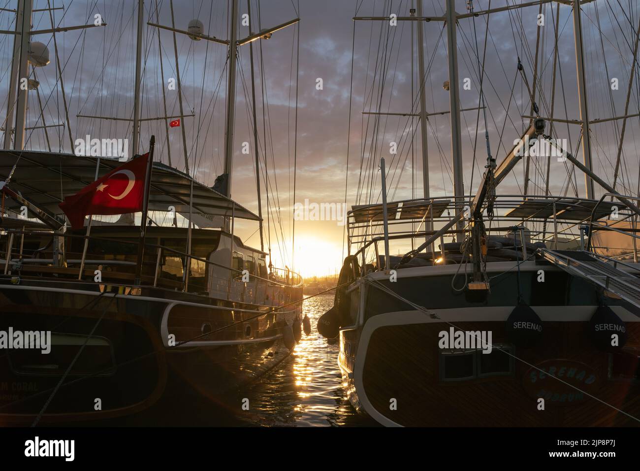 Bodrum, Muğla, Turkey- 19 May 2022: Sunset behind the boats at the ...