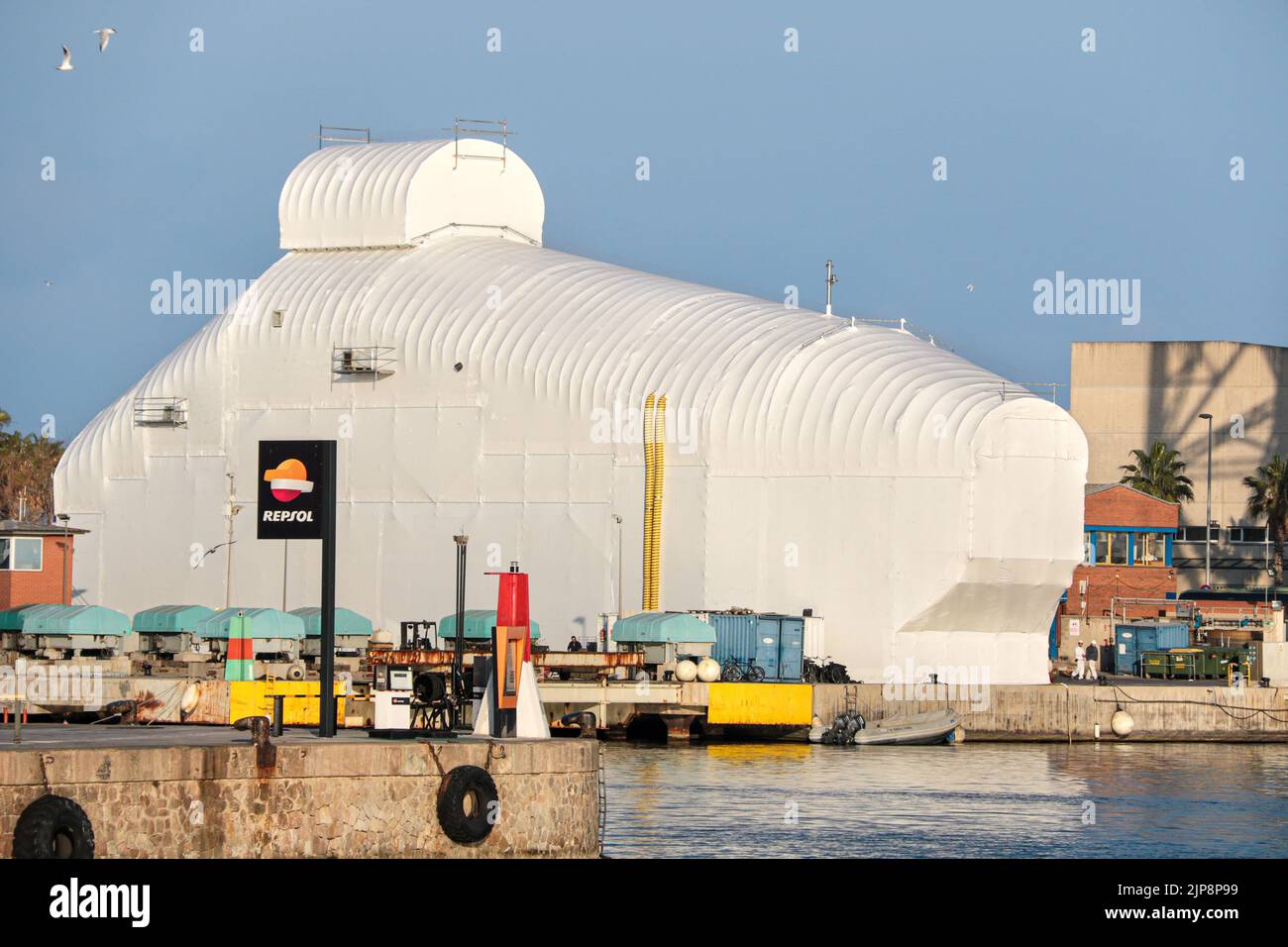Luxury superyacht covered by scaffolding & plastic cocoon for in-tent ...
