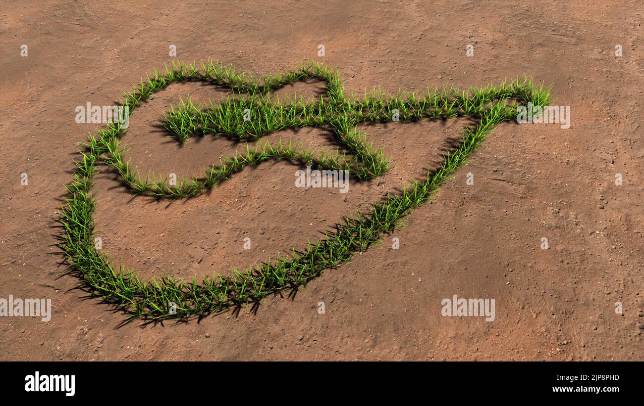 Concept conceptual green summer lawn grass symbol shape on brown soil ...