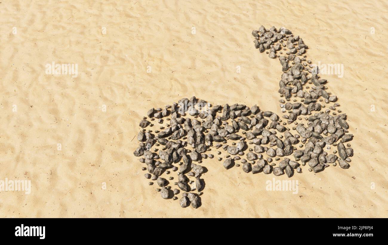 Concept conceptual stones on beach sand handmade symbol shape, golden ...