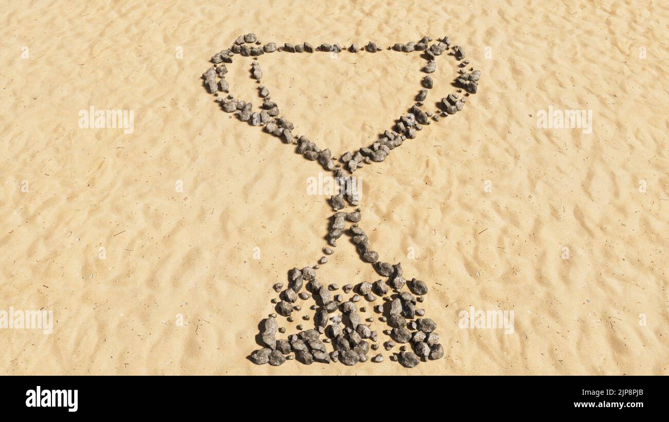 Concept conceptual stones on beach sand handmade symbol shape, golden ...