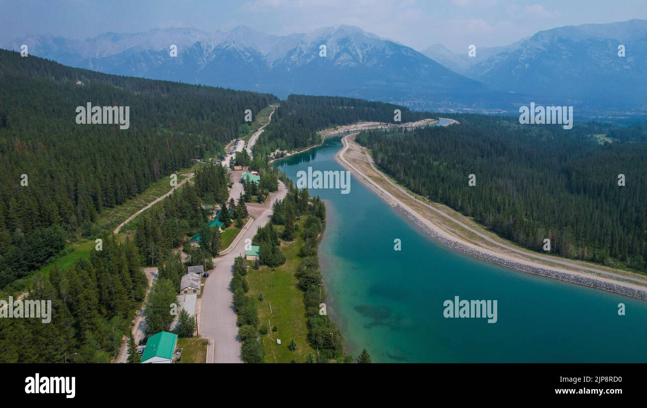 An aerial view of Grassi Lakes near the forest in Alberta, Canada Stock ...