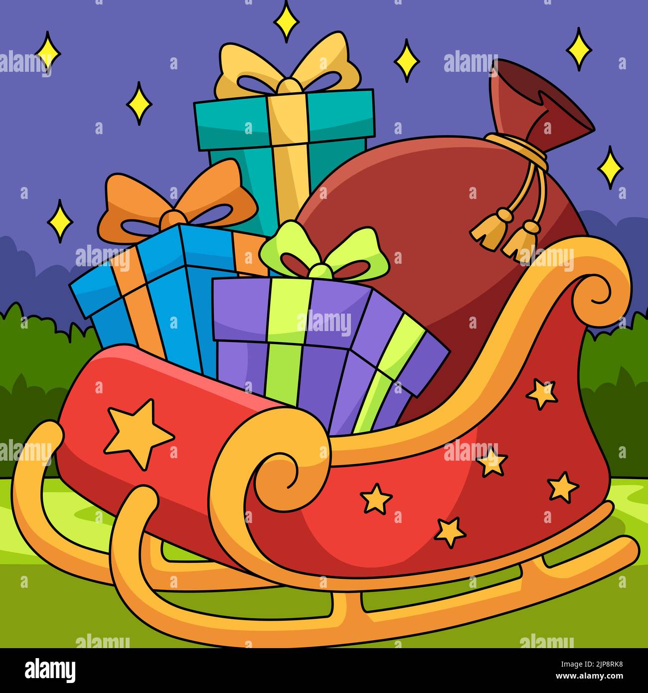 Christmas Sleigh Colored Cartoon Illustration Stock Vector Image & Art ...