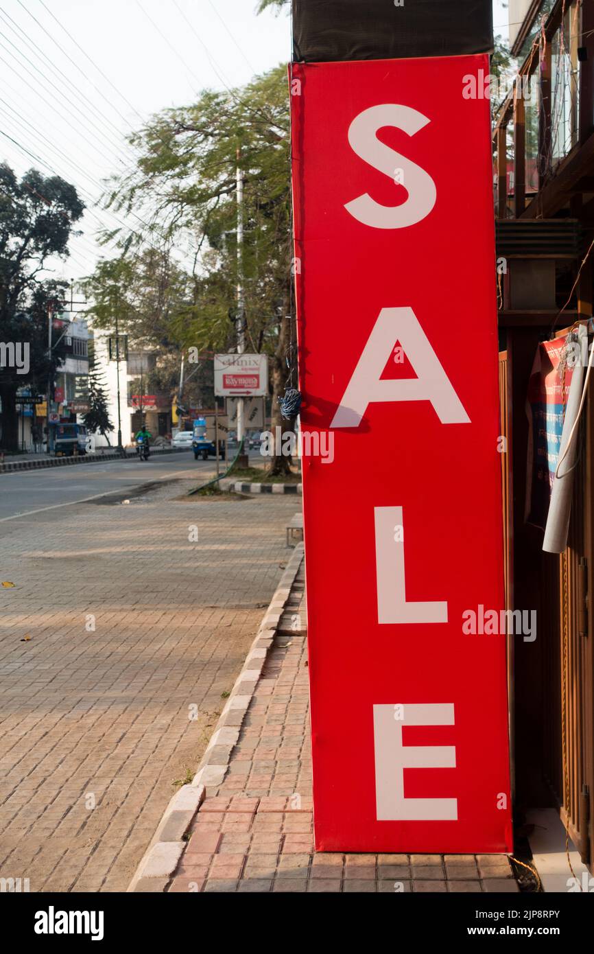 February 21st 2021 Dehradun India. A SALE sign board outside a ...