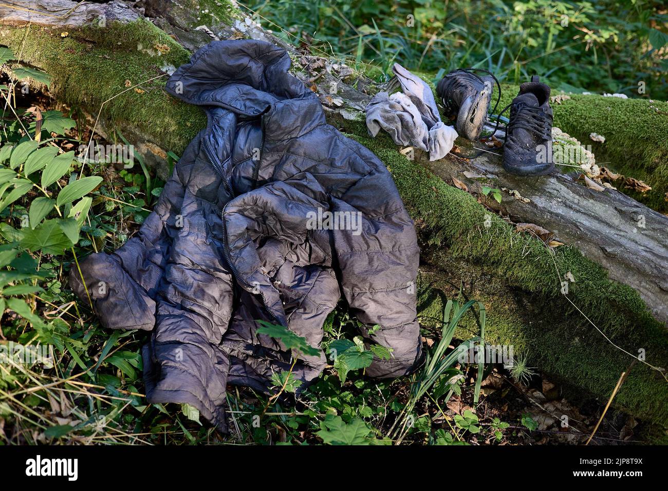 Worn out clothing abandoned by Said, refugee from Congo (DRC) who was ...