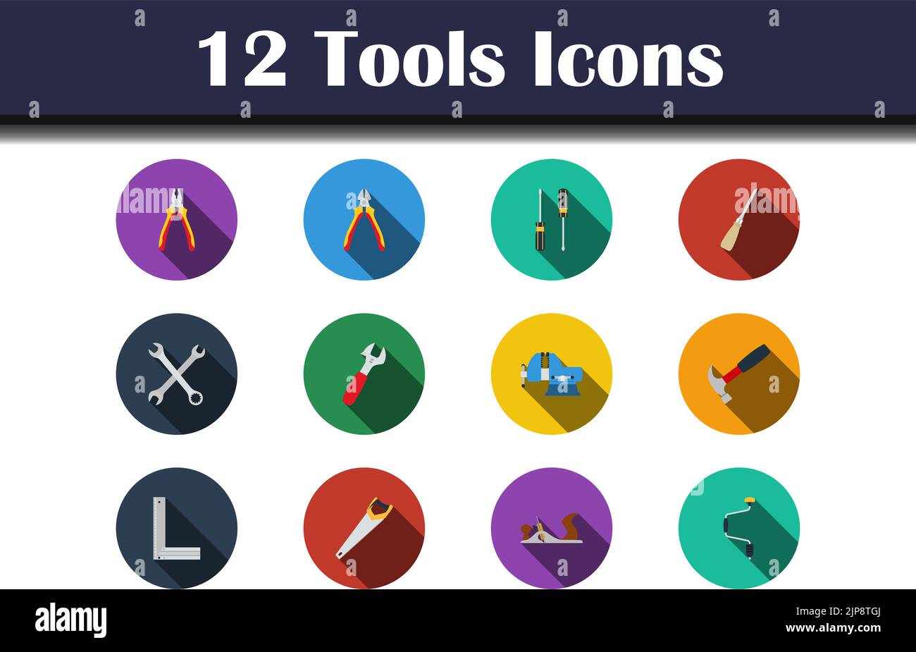 Tools Icon Set. Flat Design With Long Shadow. Vector illustration Stock ...