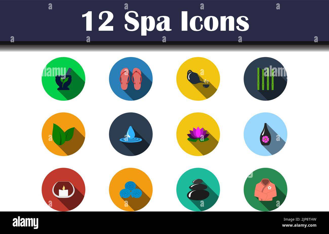Spa Icon Set. Flat Design With Long Shadow. Vector illustration Stock ...
