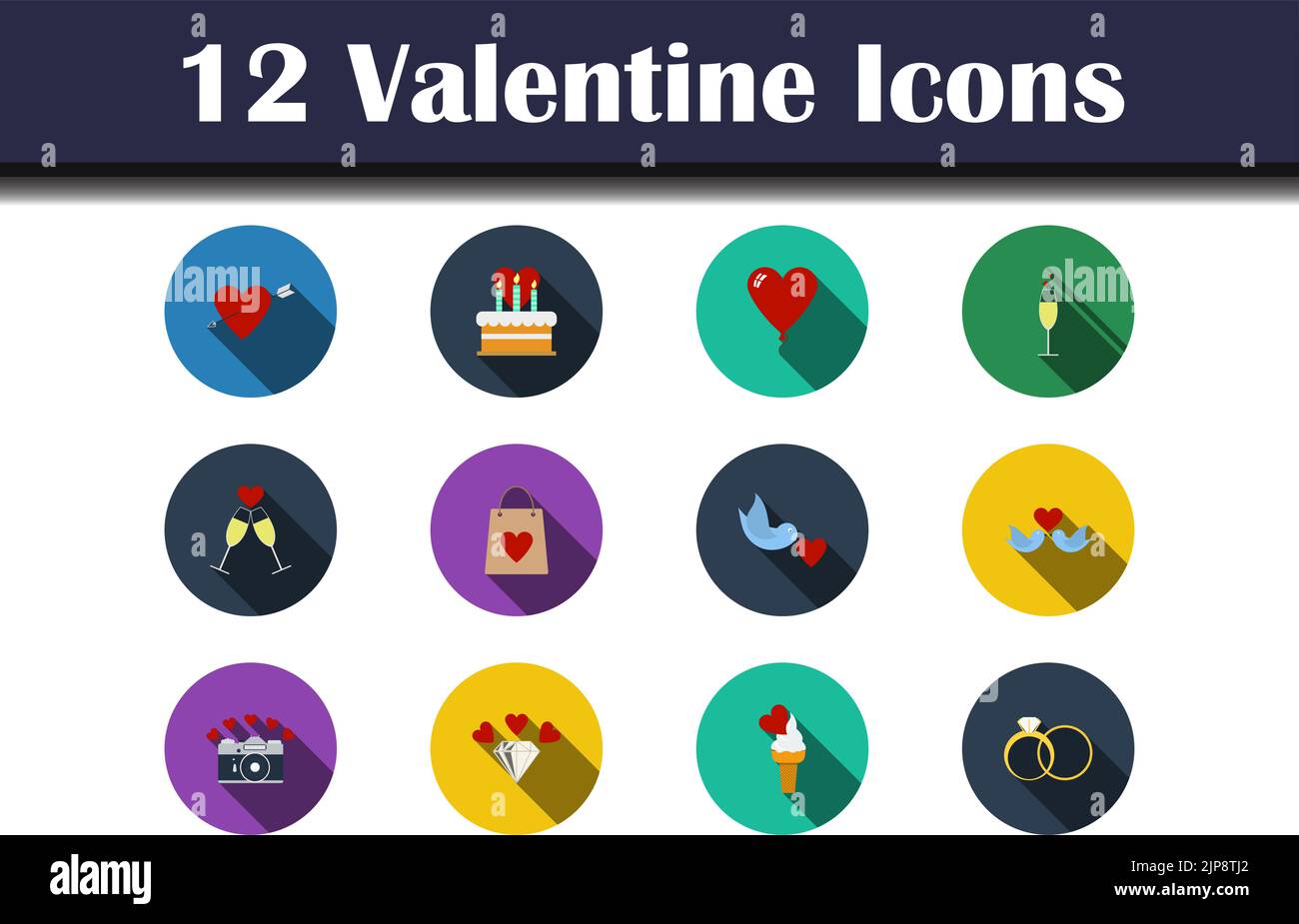 Valentine Icon Set. Flat Design With Long Shadow. Vector illustration ...