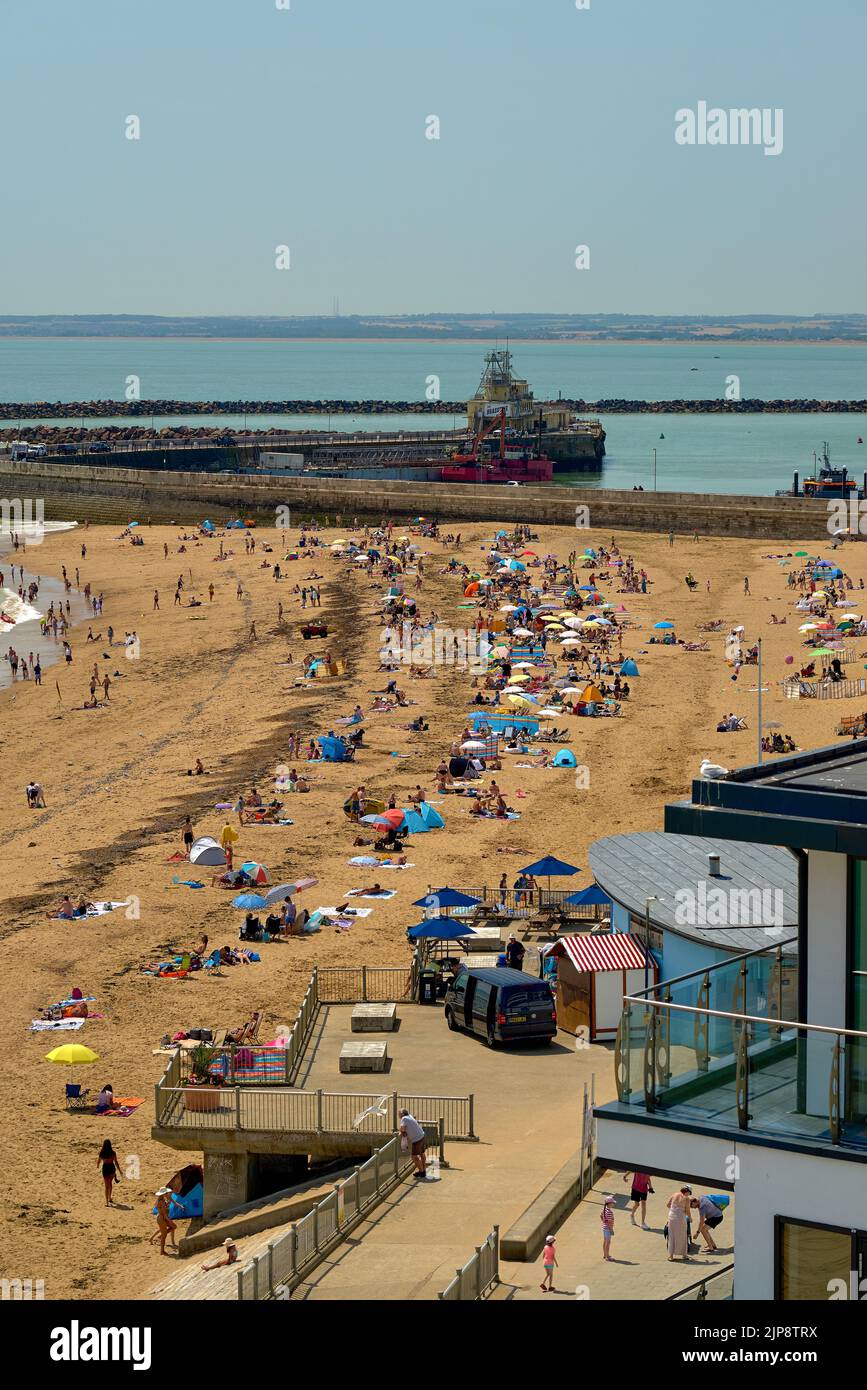 A vertical of Ramsgate Main Sands on a summer day in Thanet, Kent, UK ...