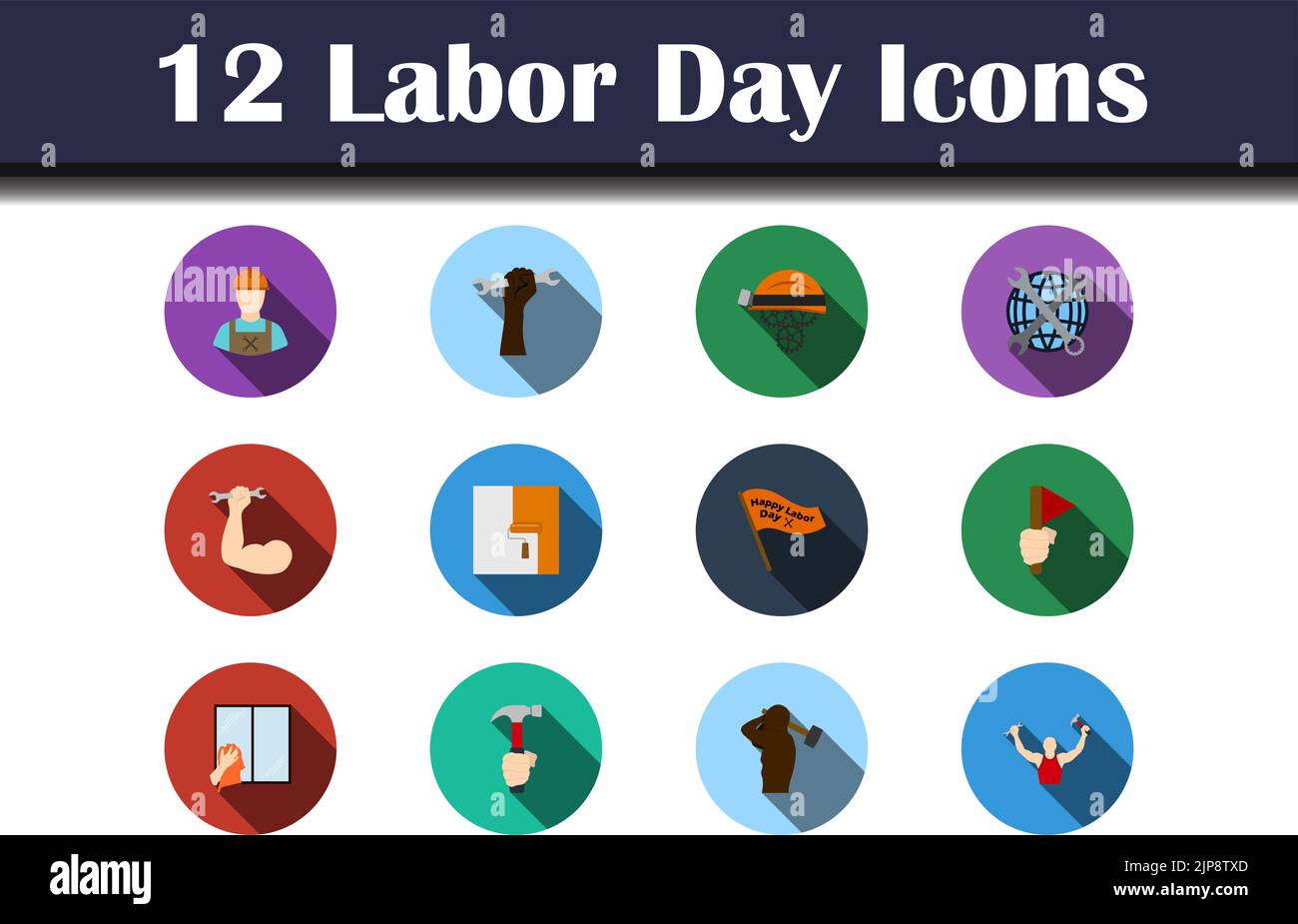 Labor Day Icon Set. Flat Design With Long Shadow. Vector illustration ...