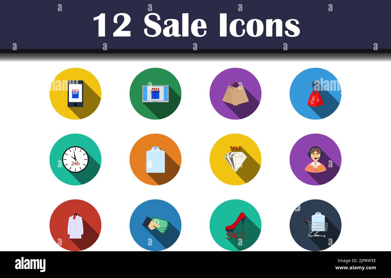 Sale Icon Set. Flat Design With Long Shadow. Vector illustration Stock ...