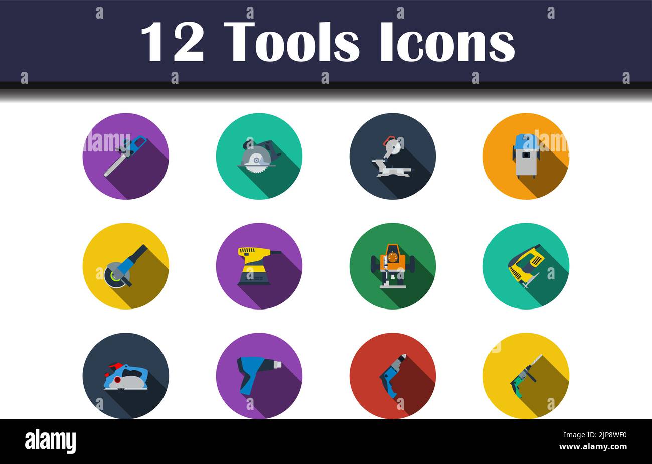 Tools Icon Set. Flat Design With Long Shadow. Vector illustration Stock ...