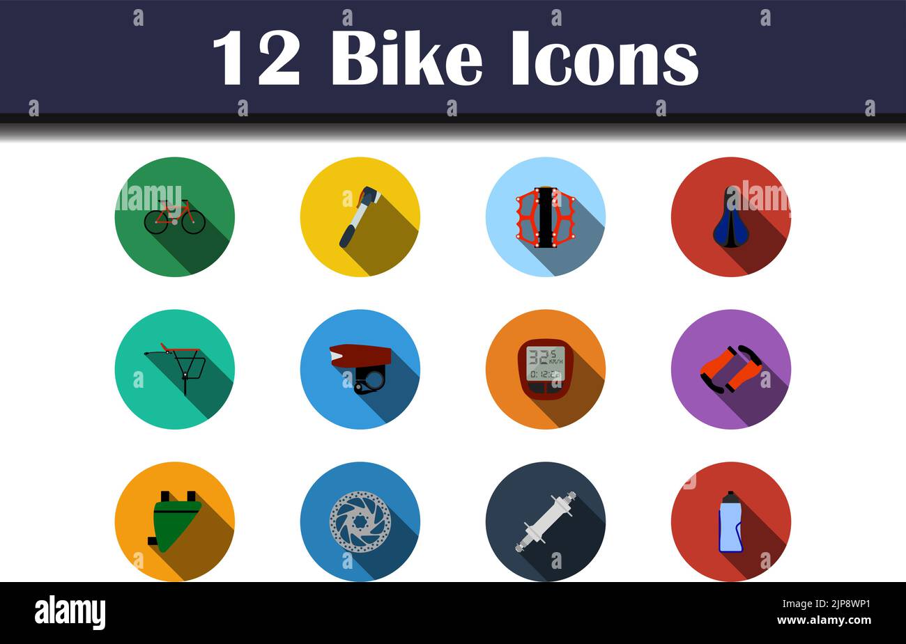 Bike Icon Set. Flat Design With Long Shadow. Vector illustration Stock ...