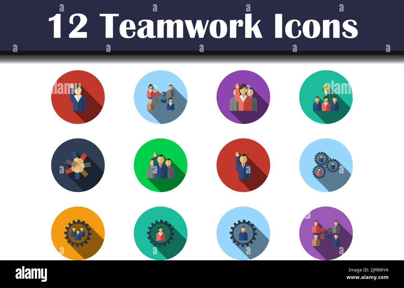Teamwork Icon Set. Flat Design With Long Shadow. Vector illustration ...