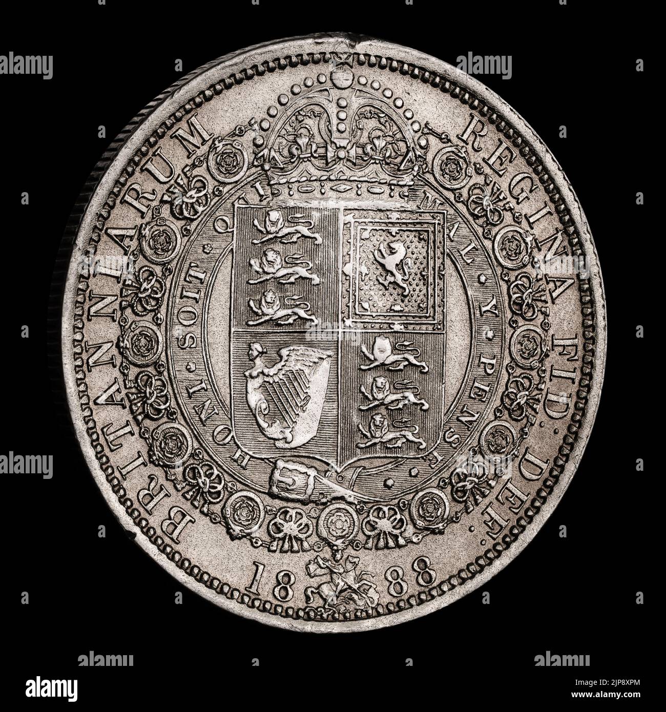1888 Queen Victoria Half Crown with Patina - Reverse Stock Photo - Alamy