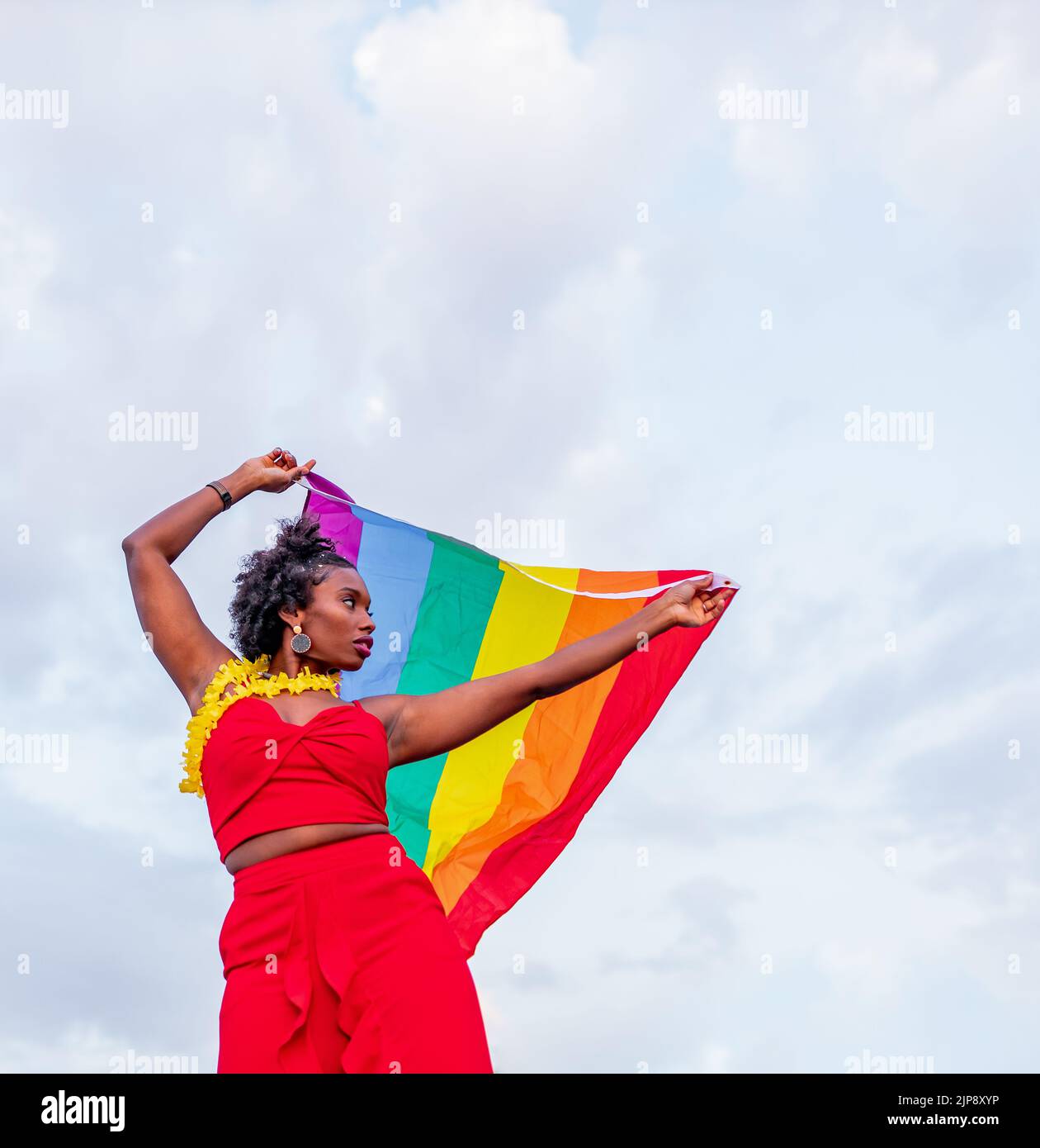 freedom, demonstration, rainbow flag, lgbt, person of color, freedoms ...