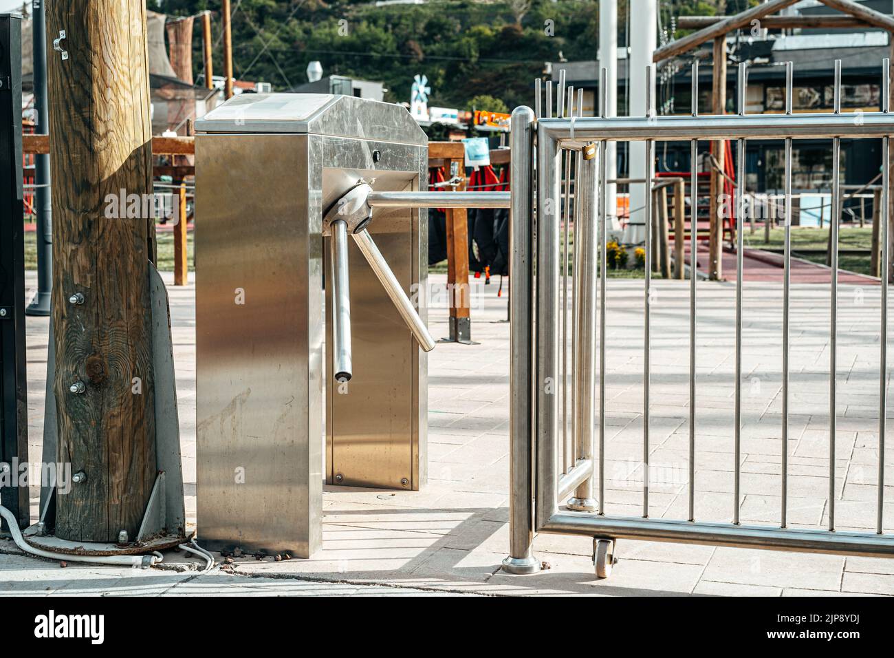 Outdoor entrance turnstile access system to the building Stock Photo ...