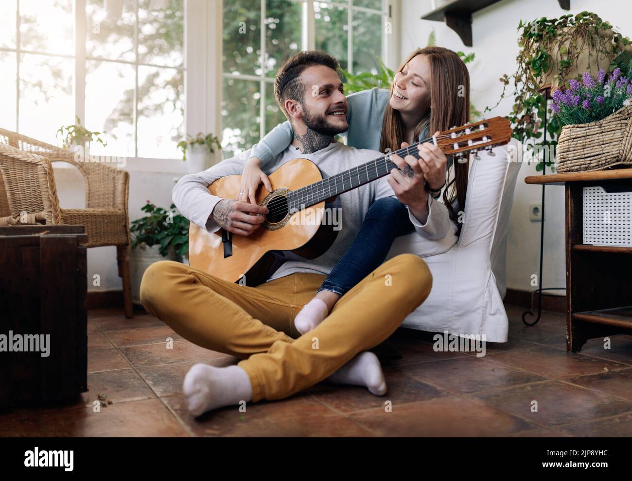 couple, home, music, playing guitar, pairs, homes, musics, playing ...