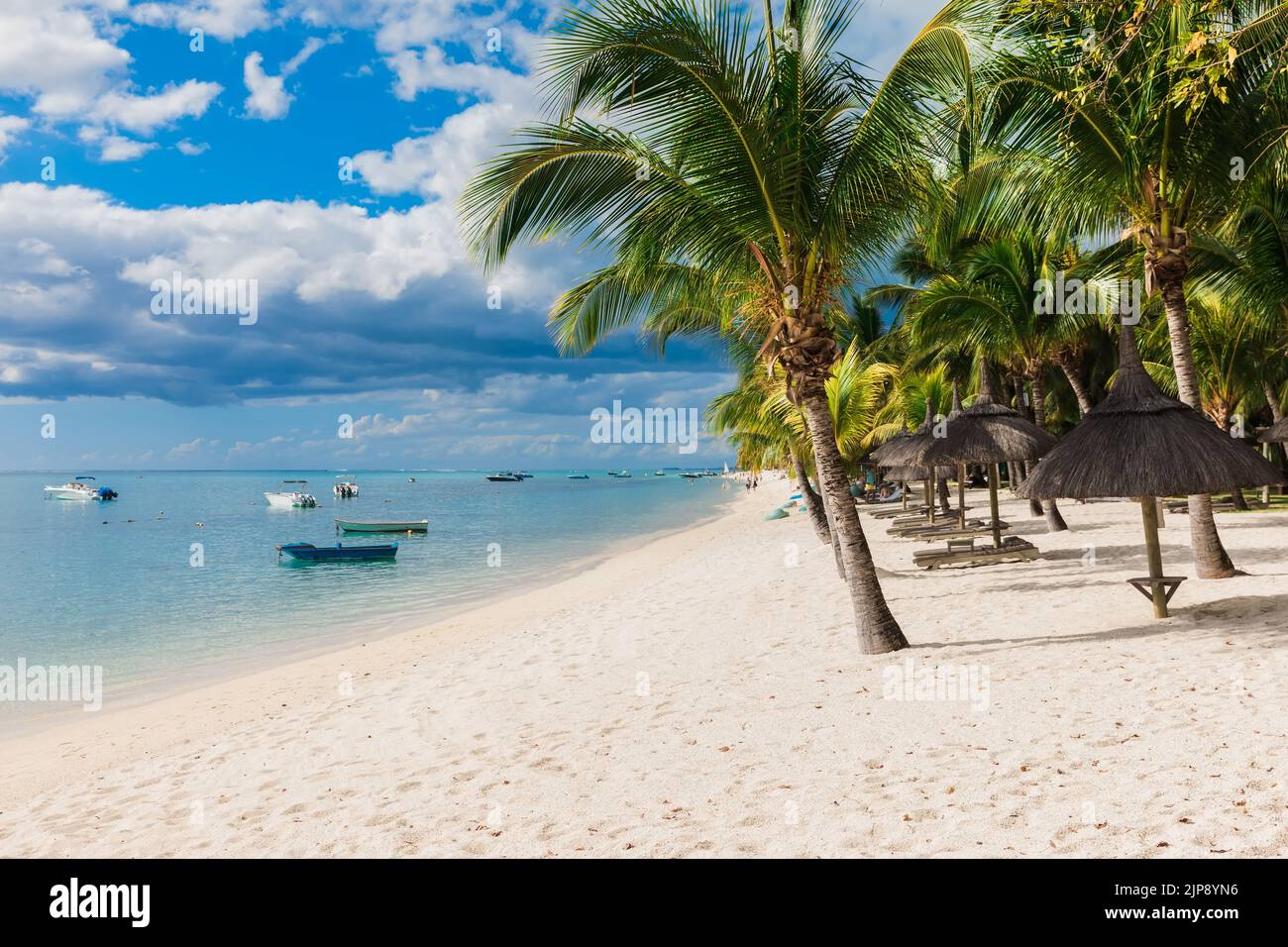 Beautiful view of the tropical beach in Mauritius. Transparent ocean ...