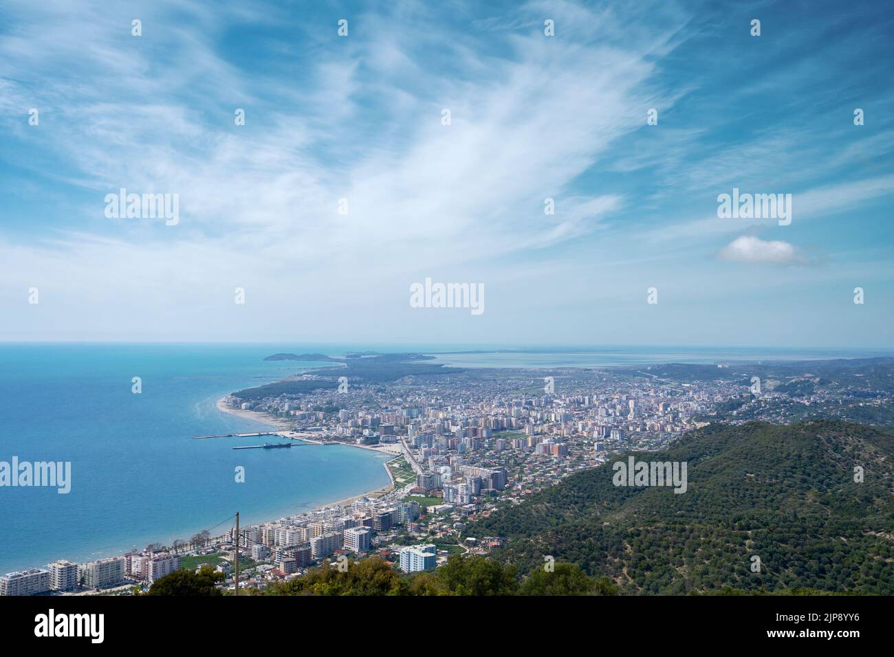 Attractive spring cityscape of Vlore city from Kanines fortress ...
