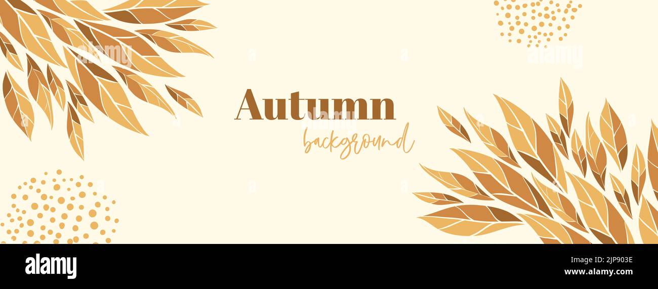 Minimal autumn long banner template. Vector floral background with ...