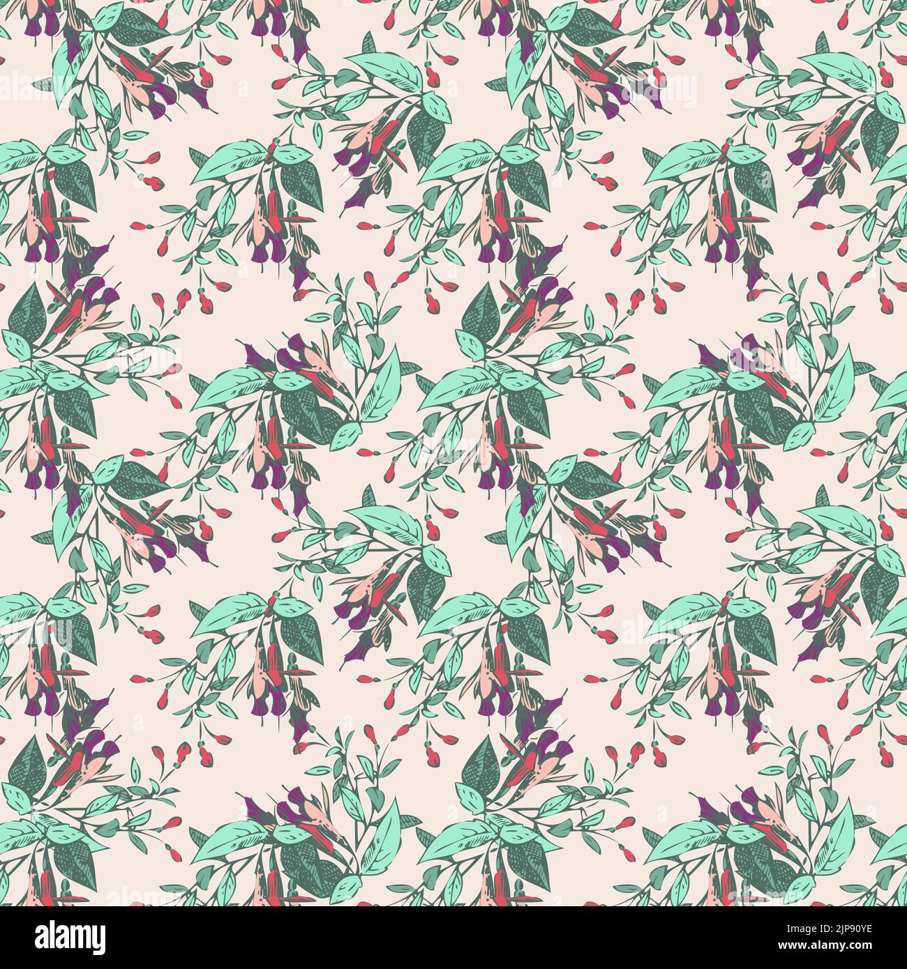 Bright blossom drawing botanical fuchsia pattern, floral wallpaper ...