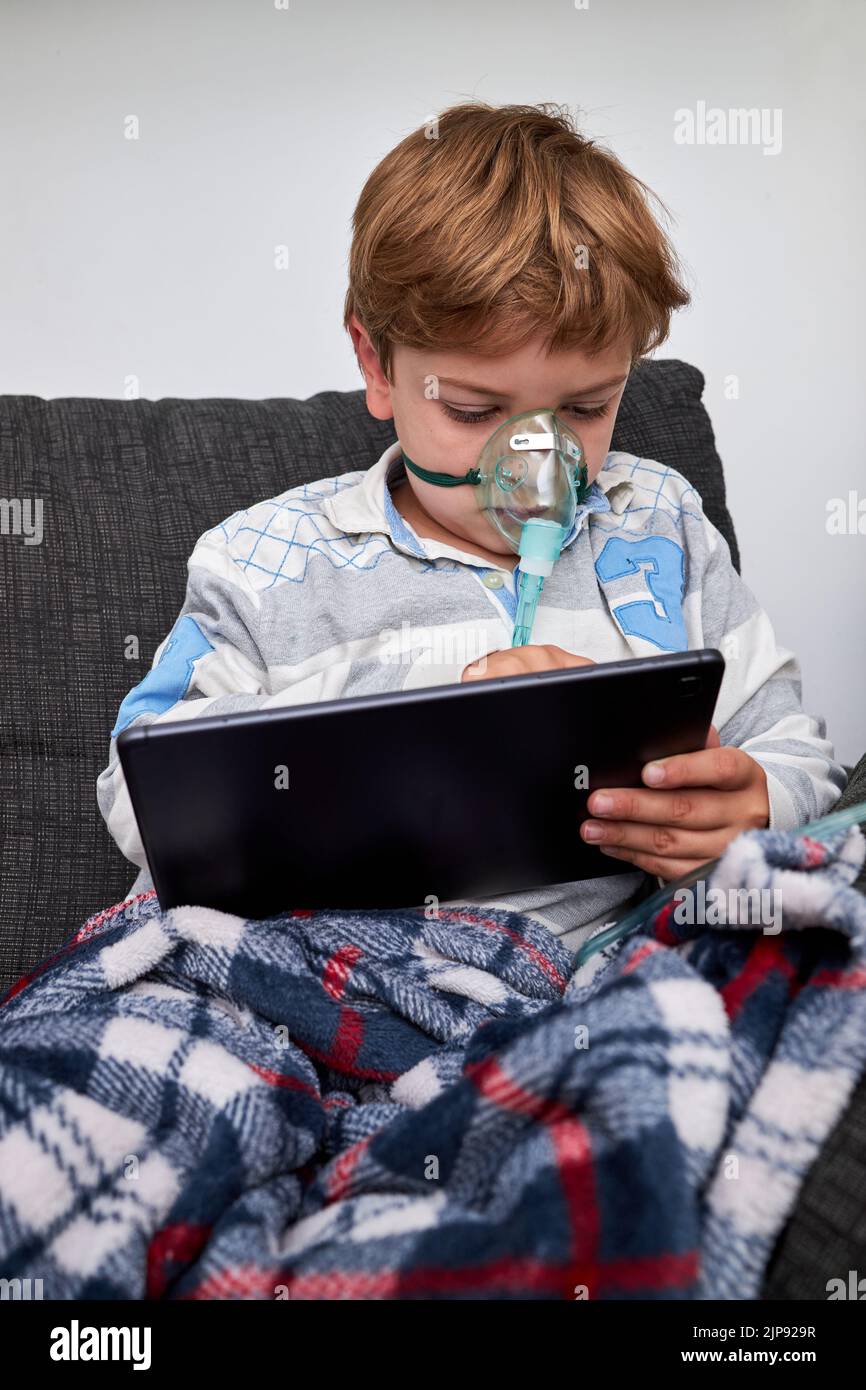 boy, sick, treatment, nebulizer, inhalation, boys, ill, illness ...