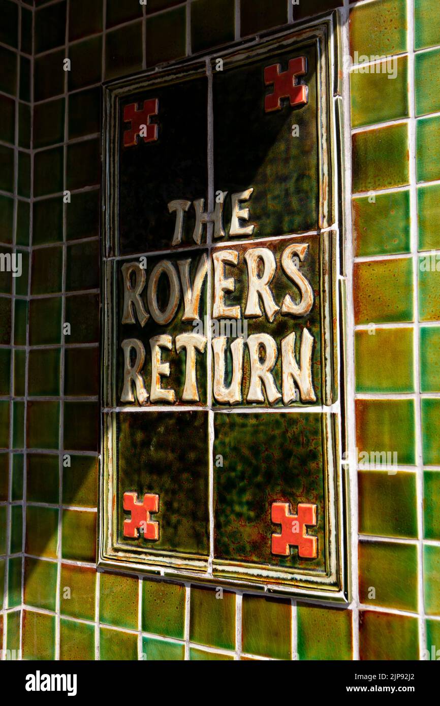 A sign outside the Rovers Return Inn on the televison set of the TV ...