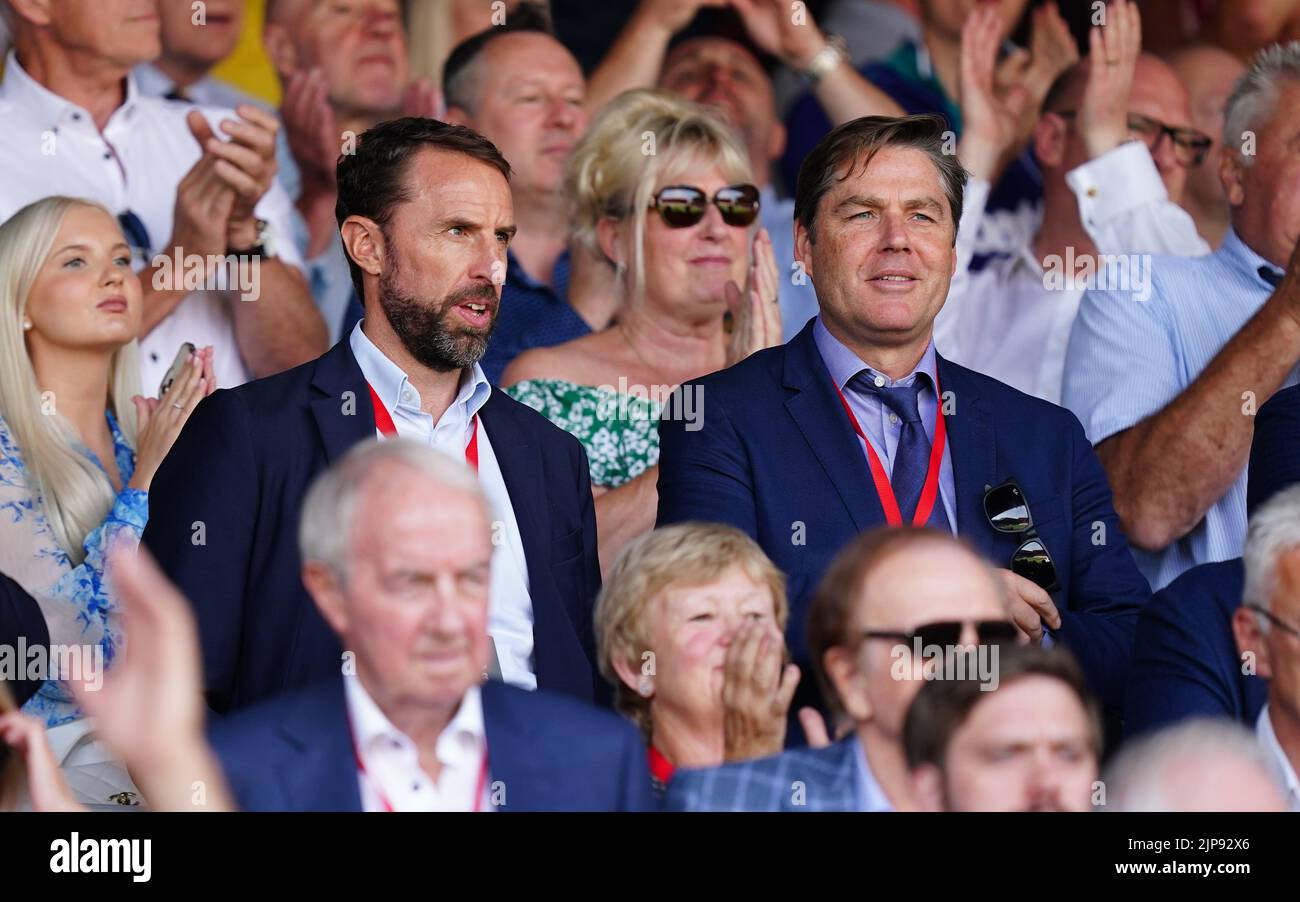 England manager Gareth Southgate (left) chats with Premier League CEO ...