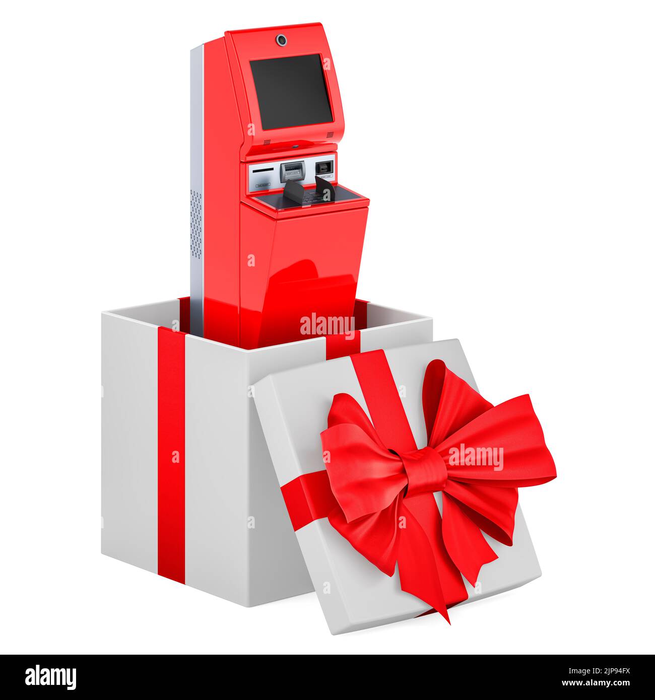 Financial services kiosk inside gift box, present concept. 3D rendering ...