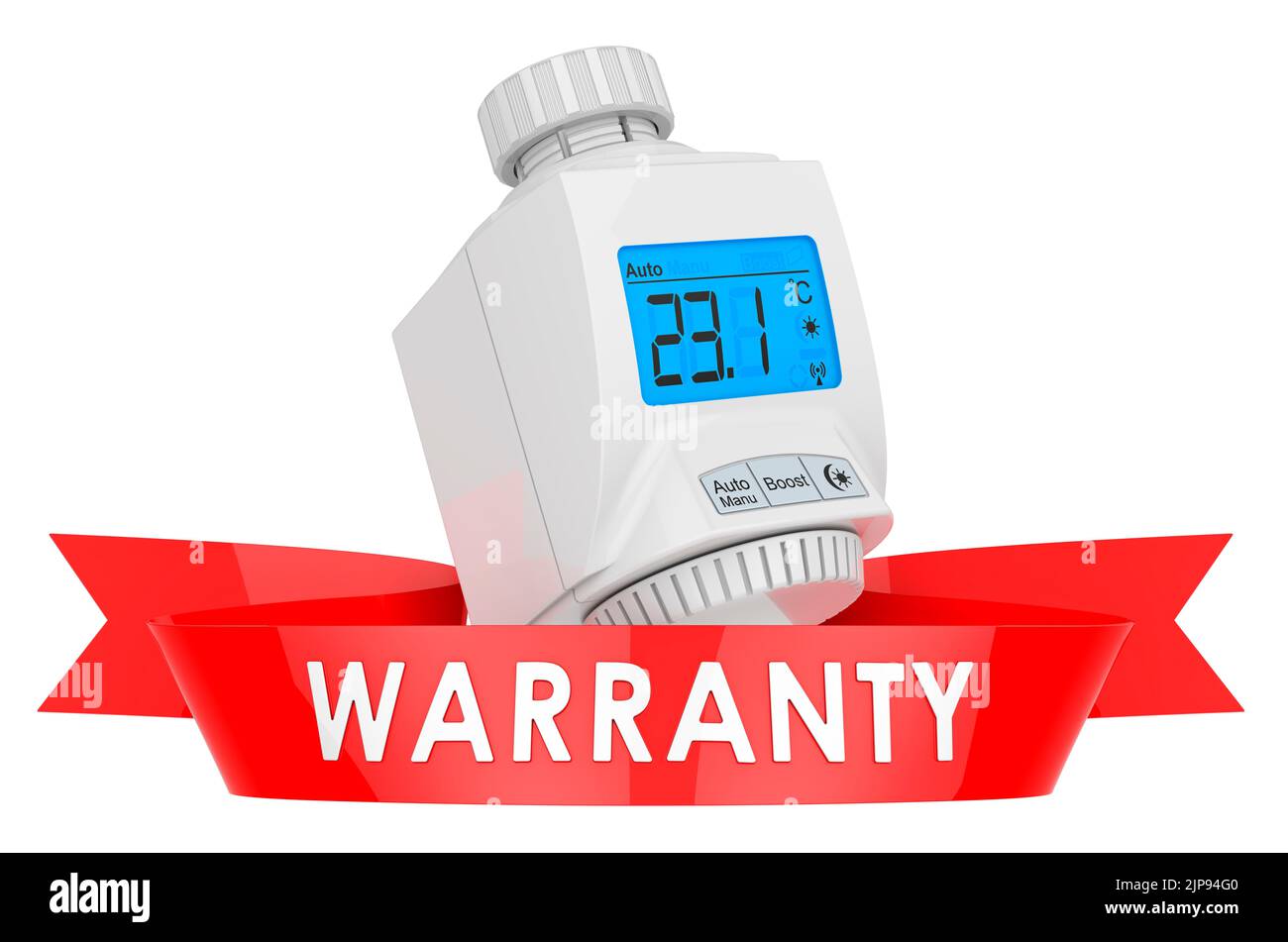 Digital radiator thermostatic valve warranty, concept. 3D rendering ...