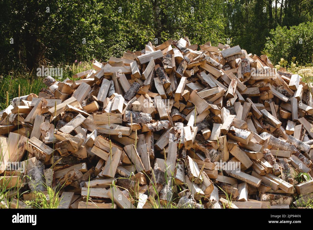 Messy pile of firewood in the countryside in a summer sunny day Stock ...