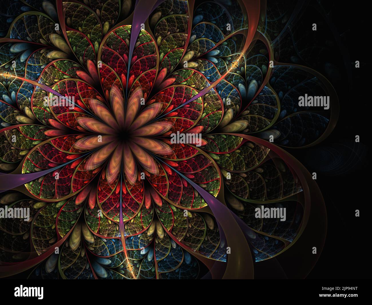 Multicolored Beautiful fractal flower in stained-glass window style. 3d ...