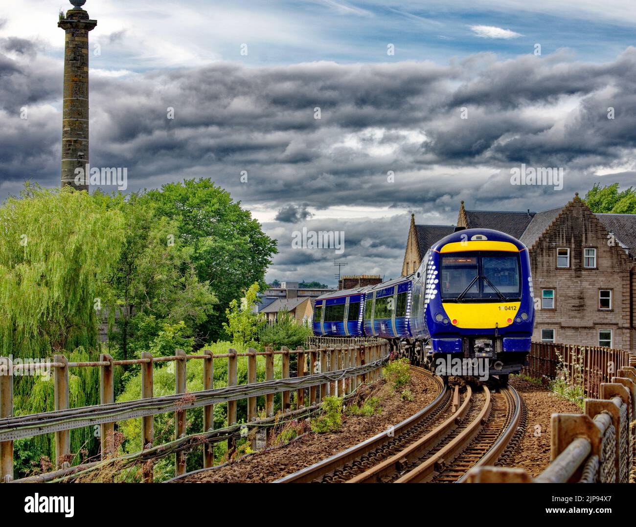 PERTH CITY SCOTLAND A SCOTRAIL TRAIN CROSSING THE RAILWAY BRIDGE OVER ...